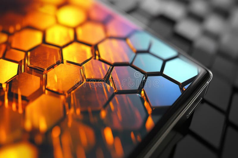 Colorful Honeycomb Pattern on a Smartphone Screen Against a Geometric ...