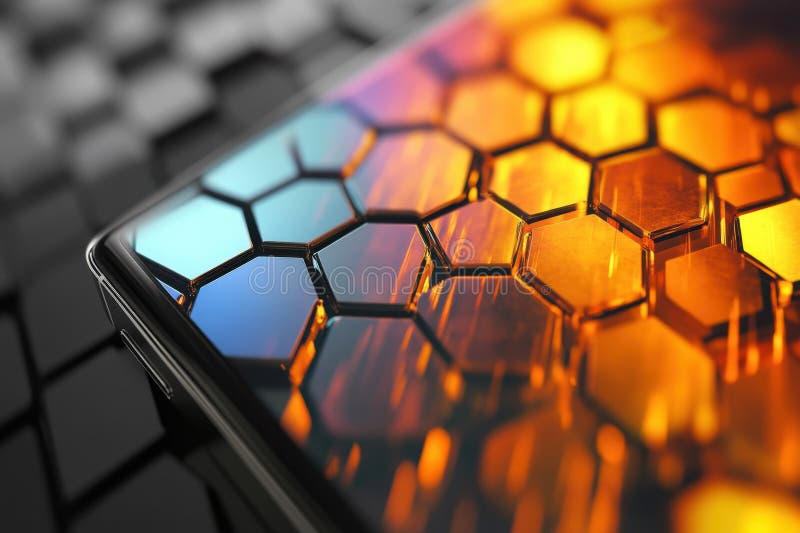 Colorful Honeycomb Pattern on a Smartphone Screen Against a Geometric ...