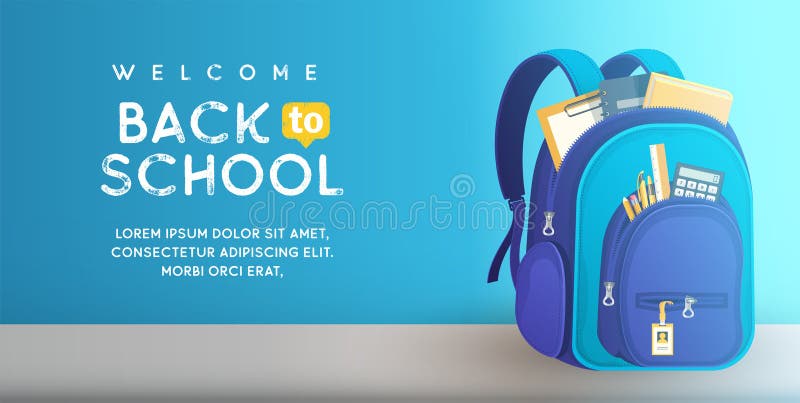 Colorful Horizontal Back To School Banner with Realistic Cartoon ...