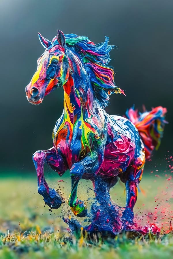 Colorful Horse Running through the Field. Generative AI Stock Image ...