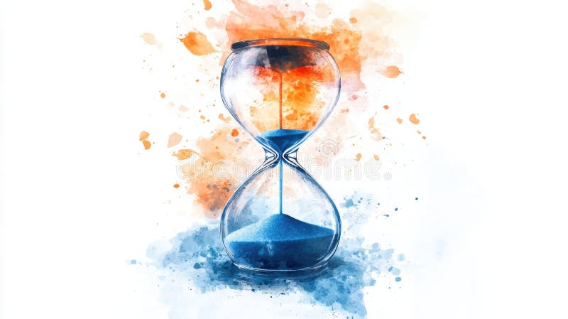 Colorful Hourglass with Blue Sand and Splashes of Color Stock ...
