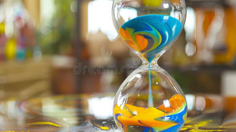 Colorful Hourglass on Table Stock Photo - Image of reflection, life ...