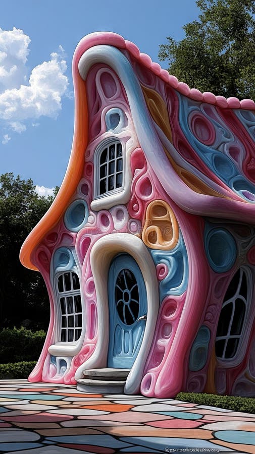 A Colorful House with a Blue Door and Windows Stock Photo - Image of ...