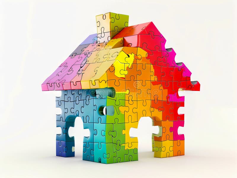 A Colorful House Made of Puzzle Pieces Stock Photo - Image of pieces ...