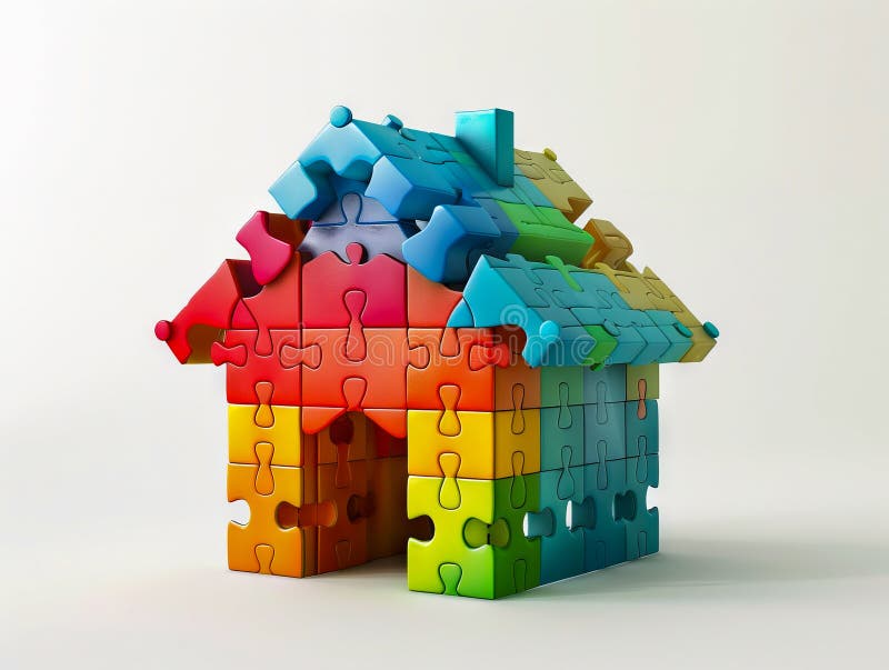 A Colorful House Made of Puzzle Pieces Stock Photo - Image of block ...