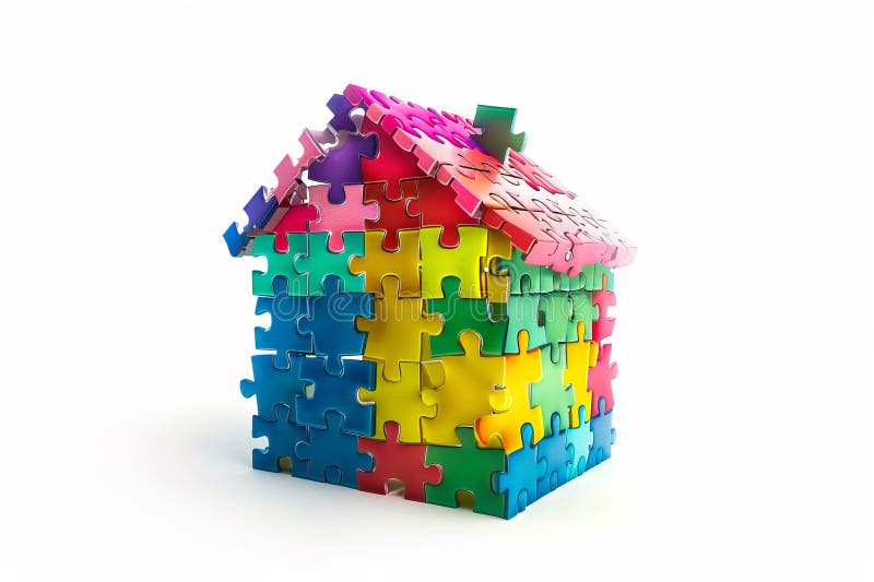 A Colorful House Made of Puzzle Pieces Stock Photo - Image of generated ...