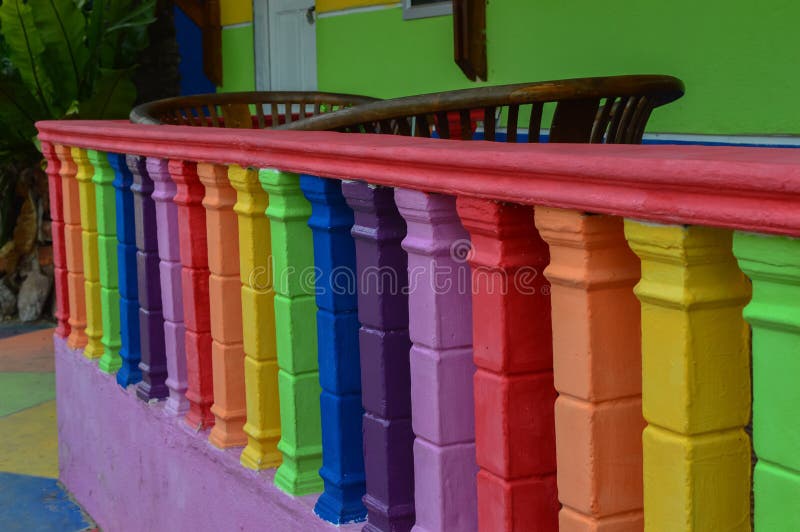 Colorful House Pole in a Row. Selective Focus Stock Image - Image of ...