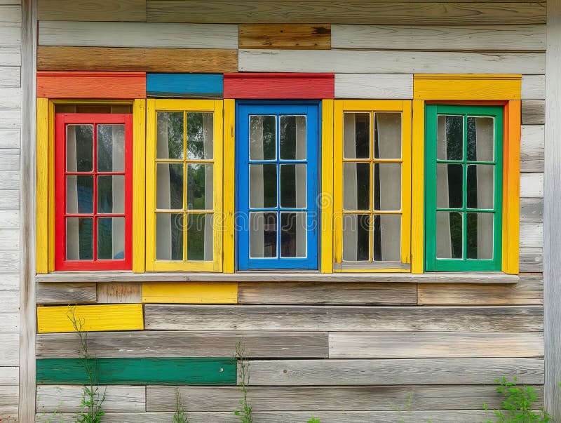 A Colorful House with a Window that Has a Blue Stripe Stock Image ...