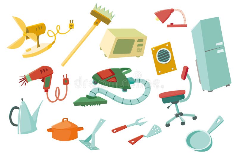 Colorful household items 2 stock vector. Illustration of fork - 49299311