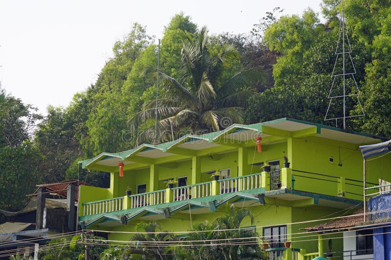 Colorful Houses at the Beach of Arambol Stock Photo - Image of beach ...