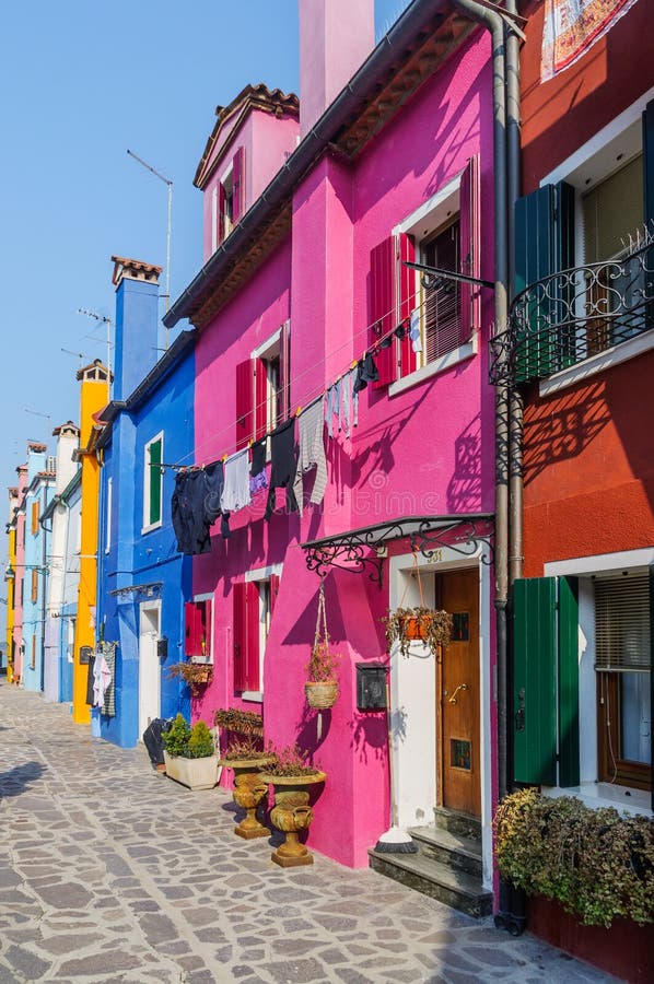 Colorful Houses on Burano, Near Venice, Italy. Vintage Stock Image ...