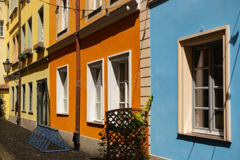 Colorful Houses Facades with Windows, Old Town Stock Photo - Image of ...