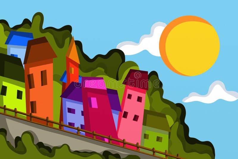 Colorful village stock illustration. Illustration of green - 31550147