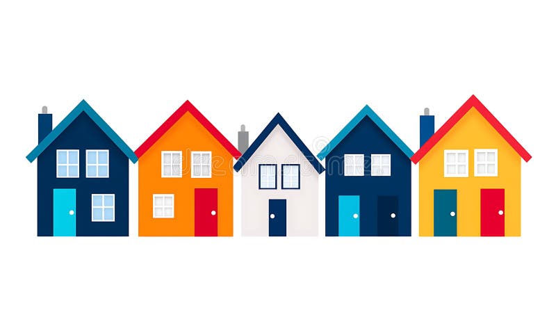 Colorful Houses in Row with Various Designs and Doors Stock ...