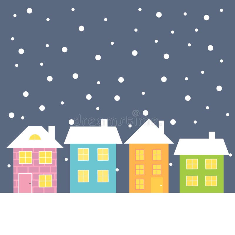 Colorful houses at winter stock vector. Illustration of colorful - 78200410