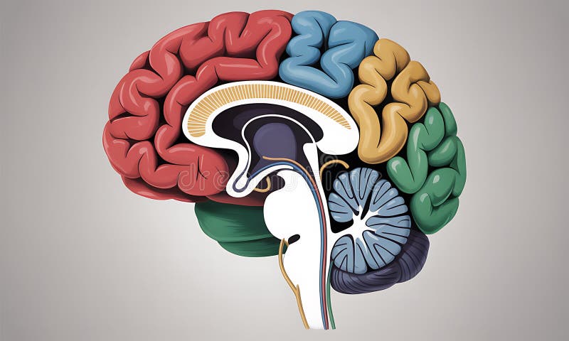 Colorful Human Brain Cross Section Diagram on Neutral Background Stock ...