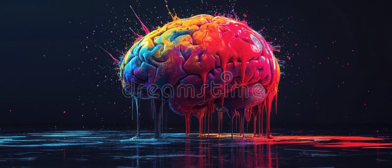 Paint Dripping from Vibrant Human Brain Stock Photo - Image of graphic ...