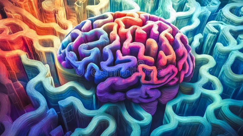 Colorful Human Brain Emerging from Abstract Background Representing ...