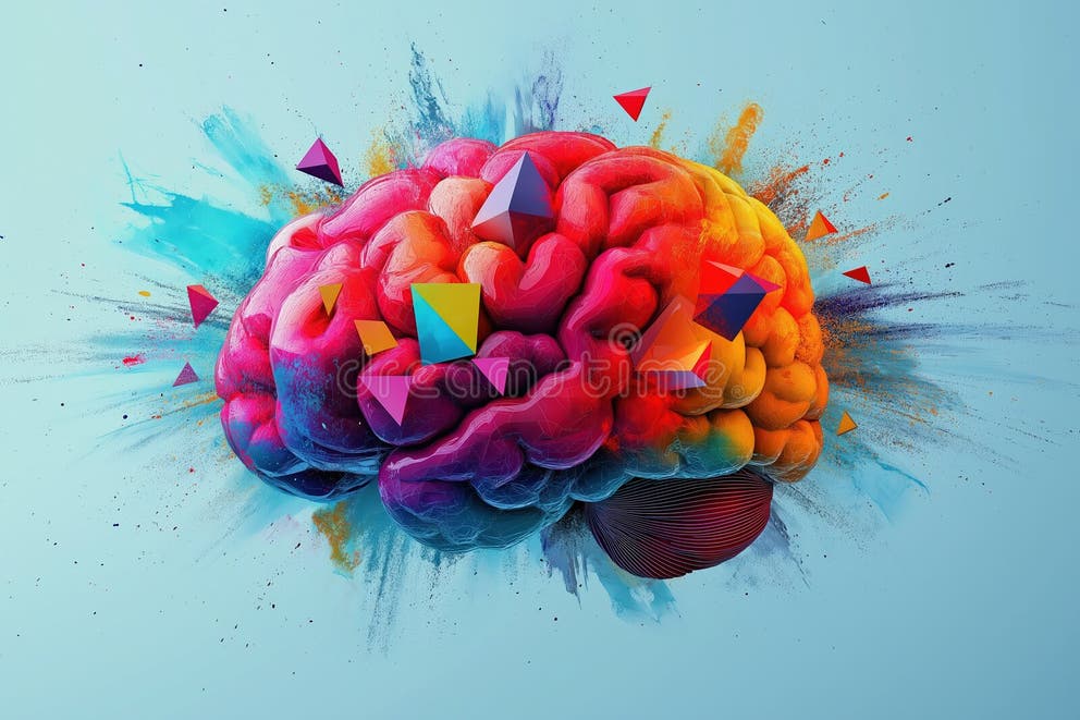 Colorful Human Brain Exploding with Creative Ideas and Growth Stock Illustration - Illustration ...