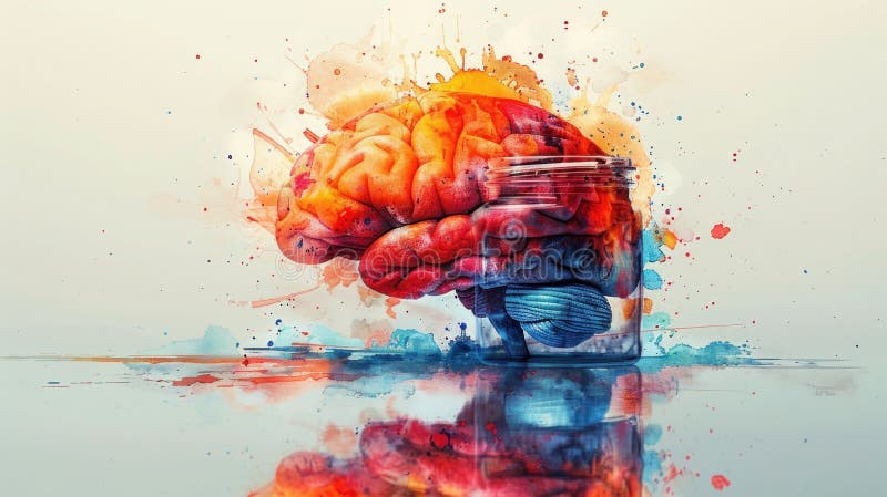 Colorful Human Brain Icon Splashed with Paint Stock Illustration ...