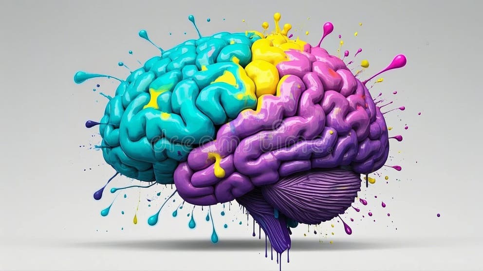 Colorful Human Brain Model with Dripping Paint Stock Illustration ...