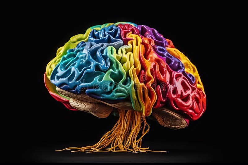 Colorful Human Brain Model, Isolated on Black Background, Stock ...