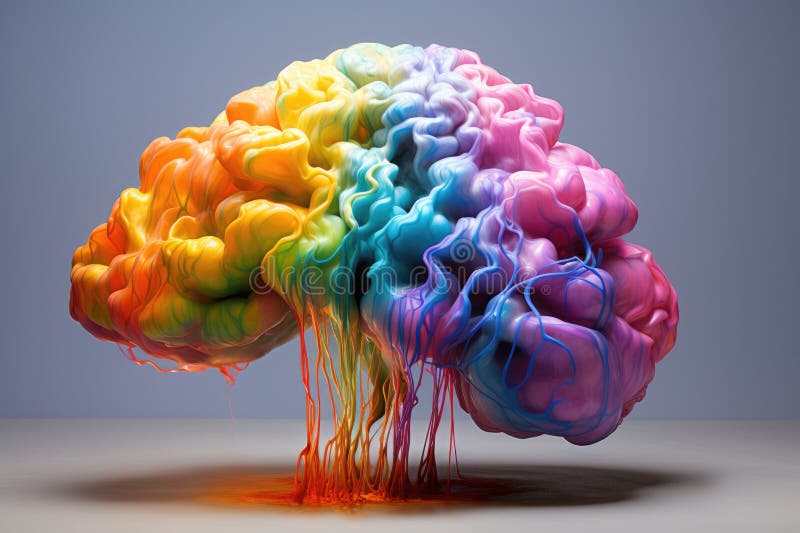 Colorful Human Brain with Rainbow Splash on Color Background. Stock ...