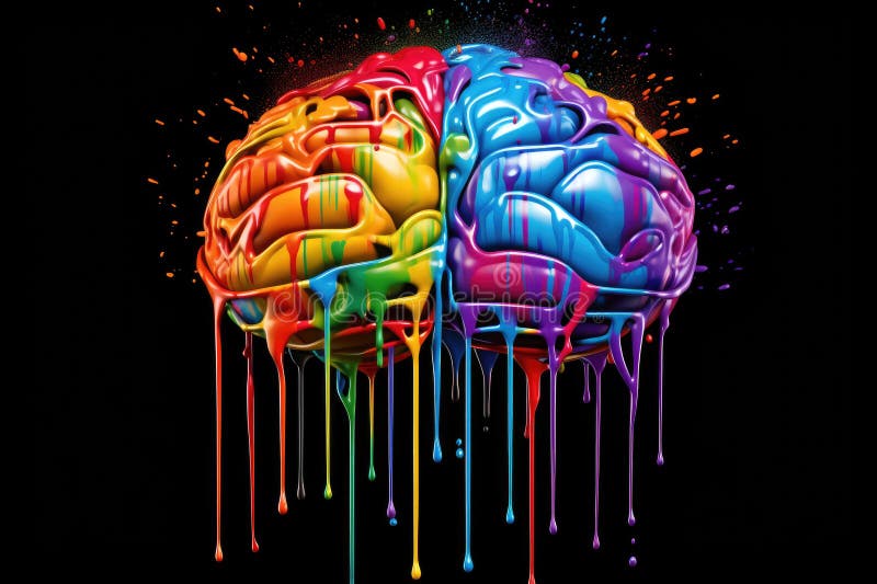 Colorful Human Brain with Rainbow Splash on Dark Background. Stock ...