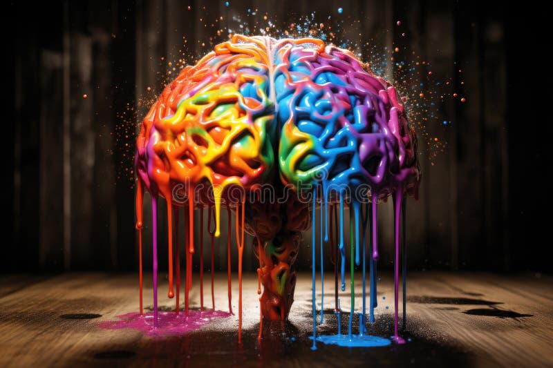Colorful Human Brain with Rainbow Splash on Dark Background. Stock ...