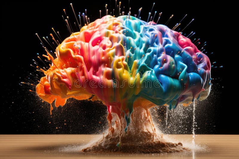 Colorful Human Brain with Rainbow Splash on Dark Background. Stock ...