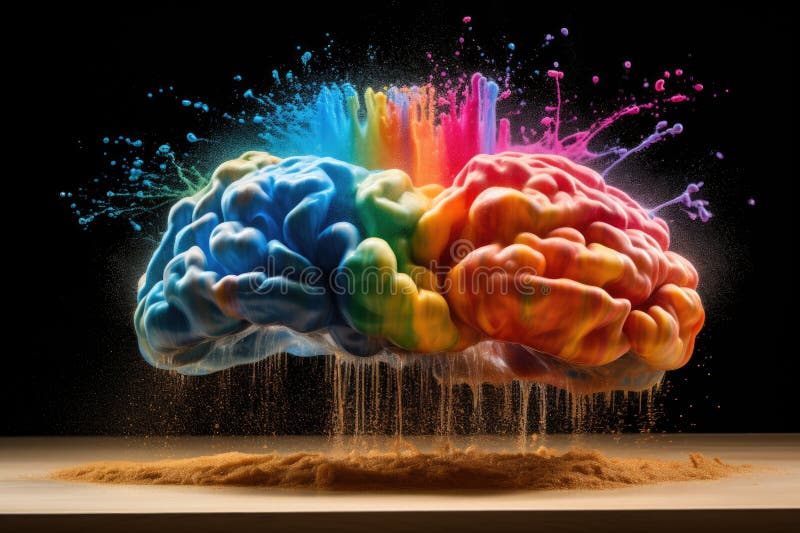 Colorful Human Brain with Rainbow Splash on Dark Background. Stock ...