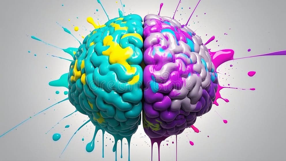 Colorful Human Brain Splattered with Paint Exploring Different ...
