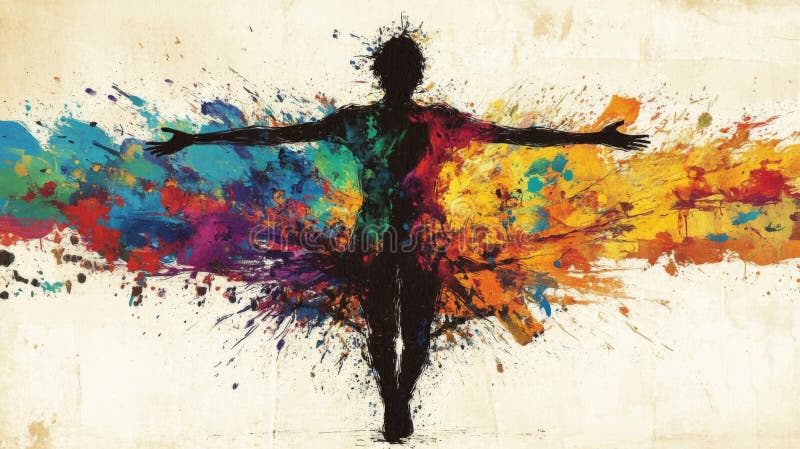 Colorful Human Figure in Vibrant Paint Splash Stock Illustration ...