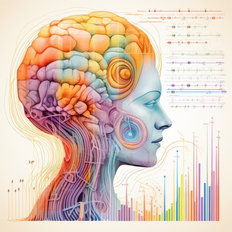 A Colorful Human Head with Multiple Layers of Brain and Lines Stock ...