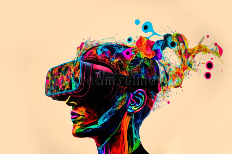 Colorful Human Head with Virtual Goggles Stock Illustration ...