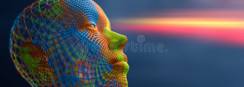 Colorful Human Head Wireframe Model. Creativity, Science and Technology ...