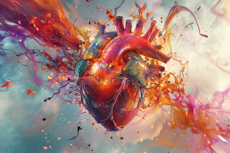 Colorful Human Heart Exploding Stock Photo - Image of colorful, biology ...