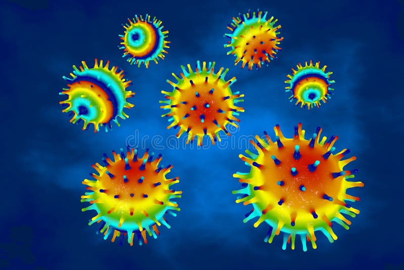 Colorful Human Pathogenic Viruses on Blue Background. 3d Illustration ...