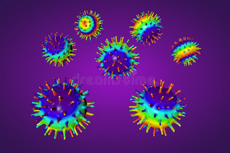 Colorful Human Pathogenic Viruses on Blue Background. 3d Illustration ...