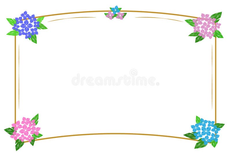 Colorful Hydrangea Flowers Drawn in the Corners of a Gold Frame Stock ...