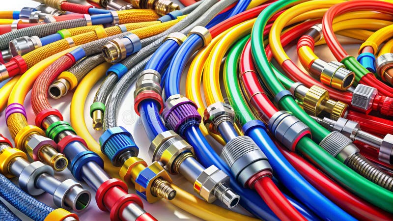 Colorful Hydraulic Hoses in a Mesmerizing Display Various Sizes and ...