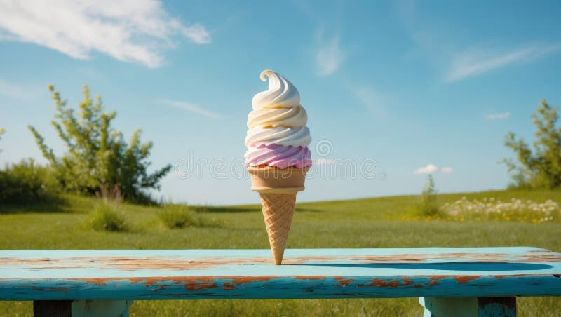 Colorful Ice Cream Cone in a Summer Landscape. Stock Photo - Image of ...