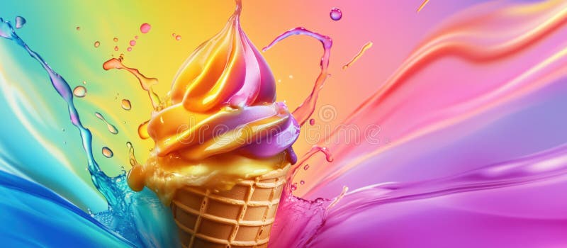 Colorful Ice Cream Cone with Vibrant Splash Stock Image - Image of ...
