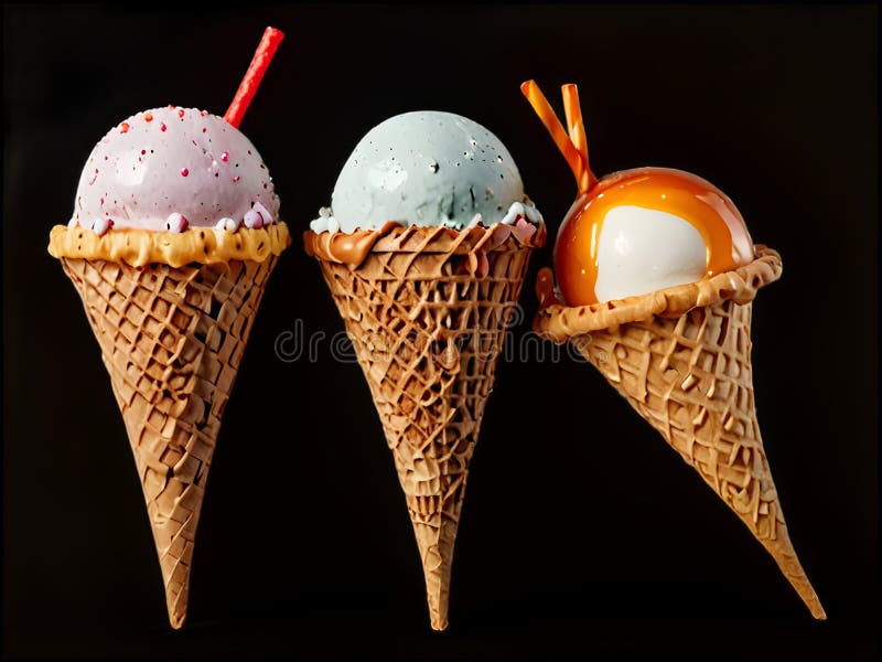 Colorful Ice Cream Cones in Different Colors Stock Illustration ...