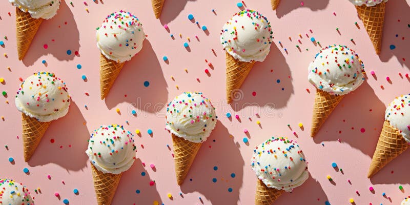 Colorful Ice Cream Cones with Sprinkles on Pastel Backgrounds Stock ...