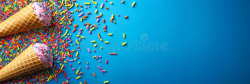 Colorful Ice Cream Cones with Sprinkles on Pastel Backgrounds Stock ...