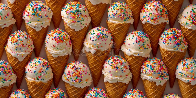 Colorful Ice Cream Cones with Sprinkles on Pastel Backgrounds Stock ...