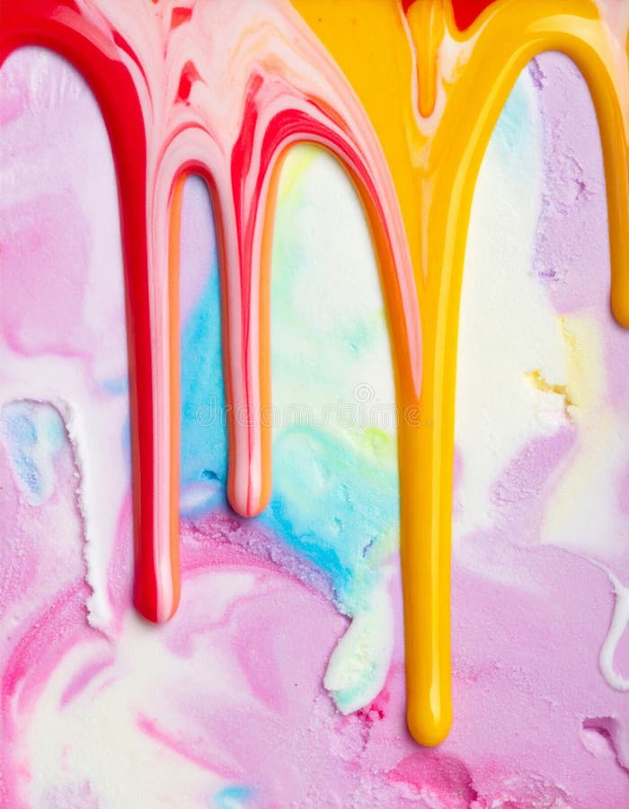 Colorful Ice Cream Dripping on Pastel Swirled Background Stock ...