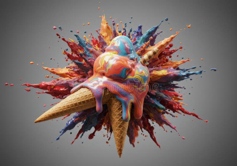 Colorful Ice Cream Explosion with Dripping Cones Stock Illustration ...