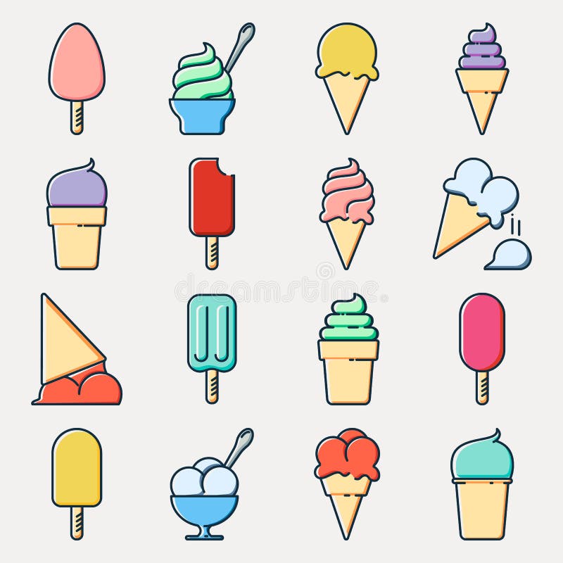 Colorful ice cream icons stock vector. Illustration of candy - 93155875